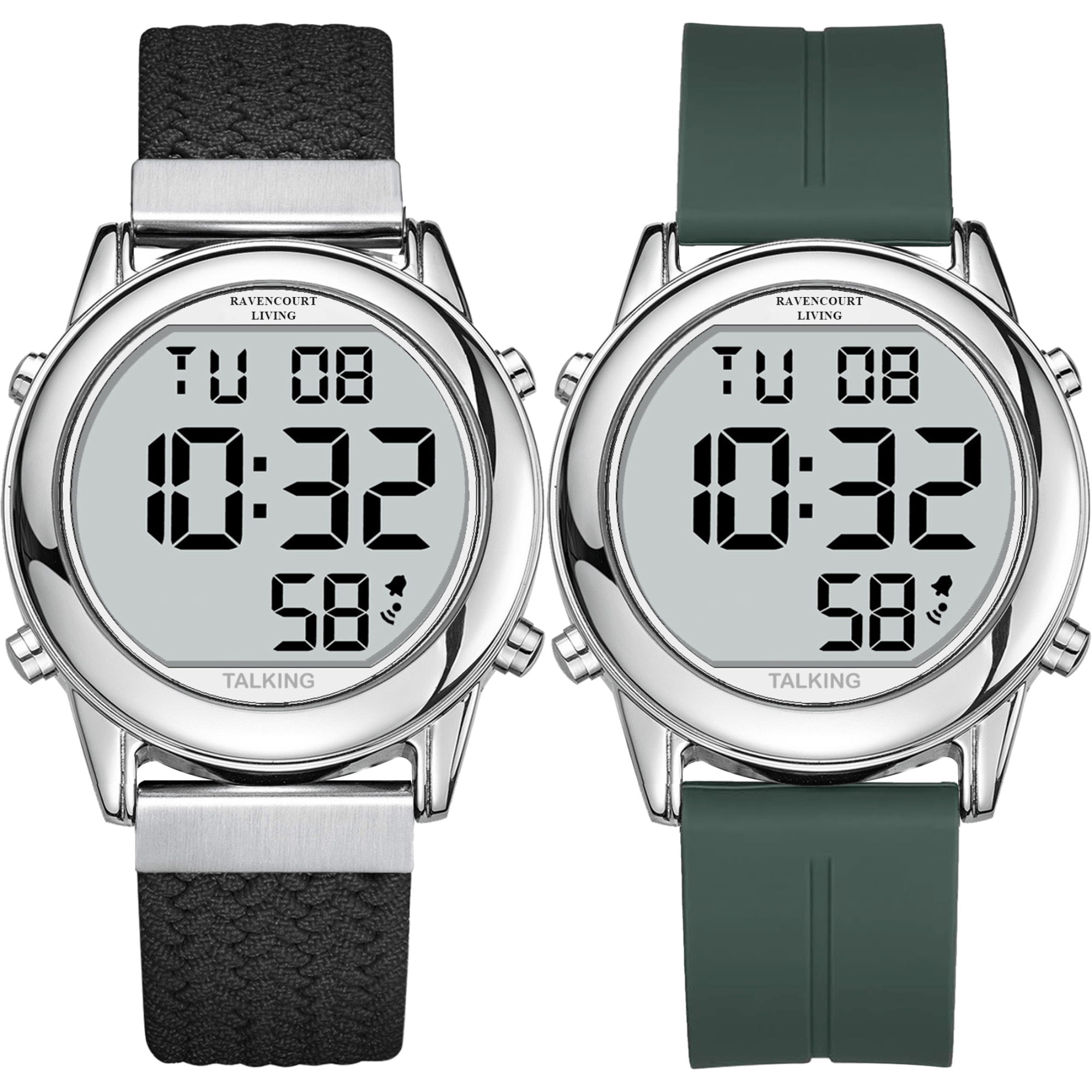 Ravencourt Living Radio Controlled Digital Talking Watch with 2 straps ...
