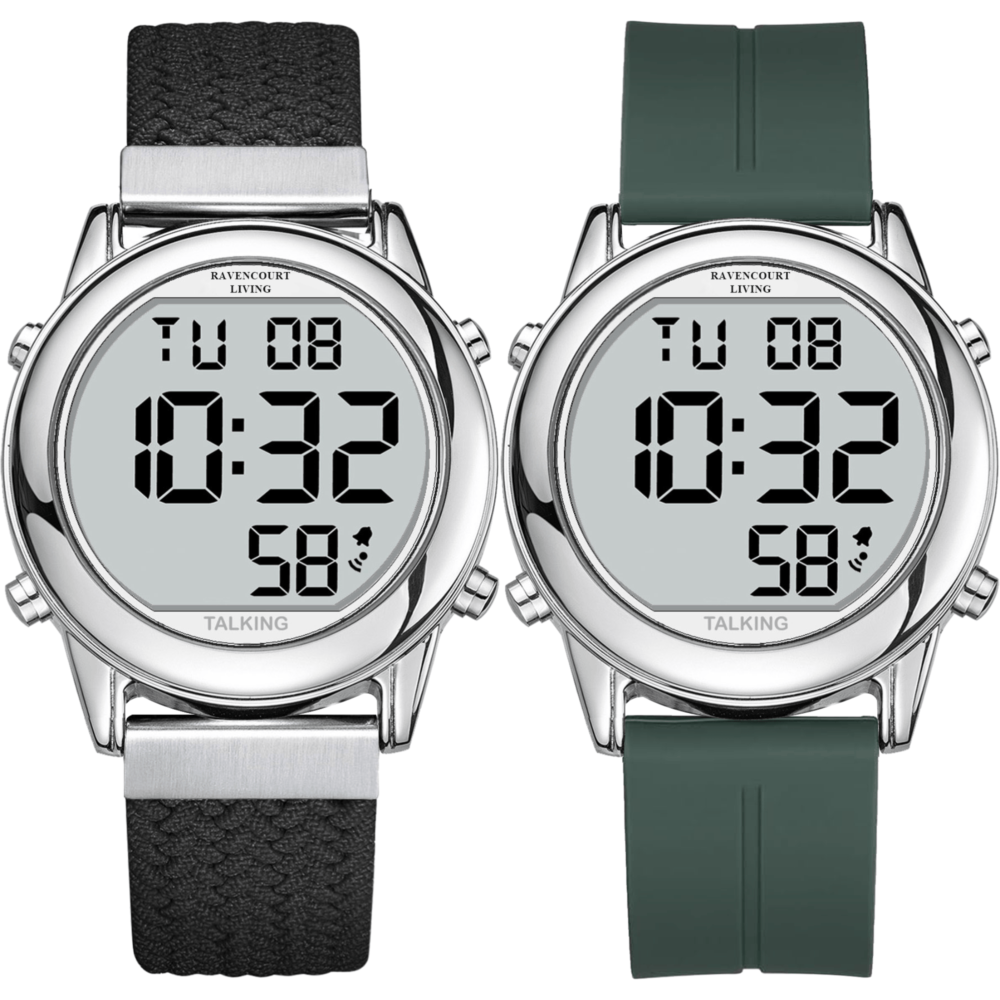 Ravencourt Living Radio Controlled Digital Talking Watch with 2 straps ...